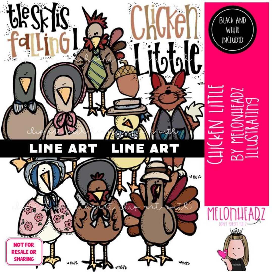 Chicken Little Clip Art, Book Companion, Literature LINE ART and Black ...