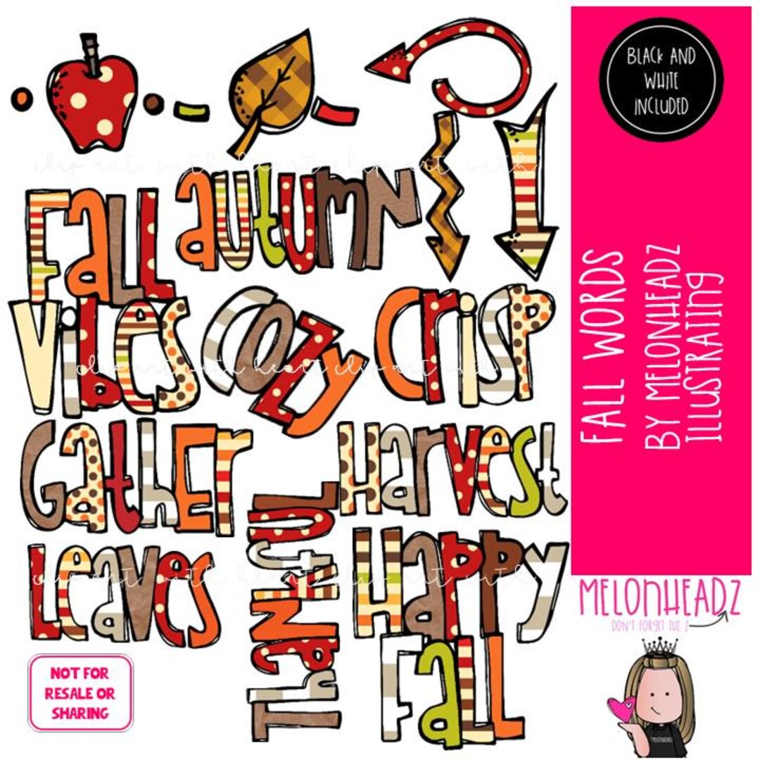 Fall Words Clip Art, Autumn, Phrase COMBO PACK - Etsy