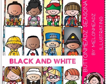 Seasonal Clip Art Buttonheadz BLACK AND WHITE - Etsy