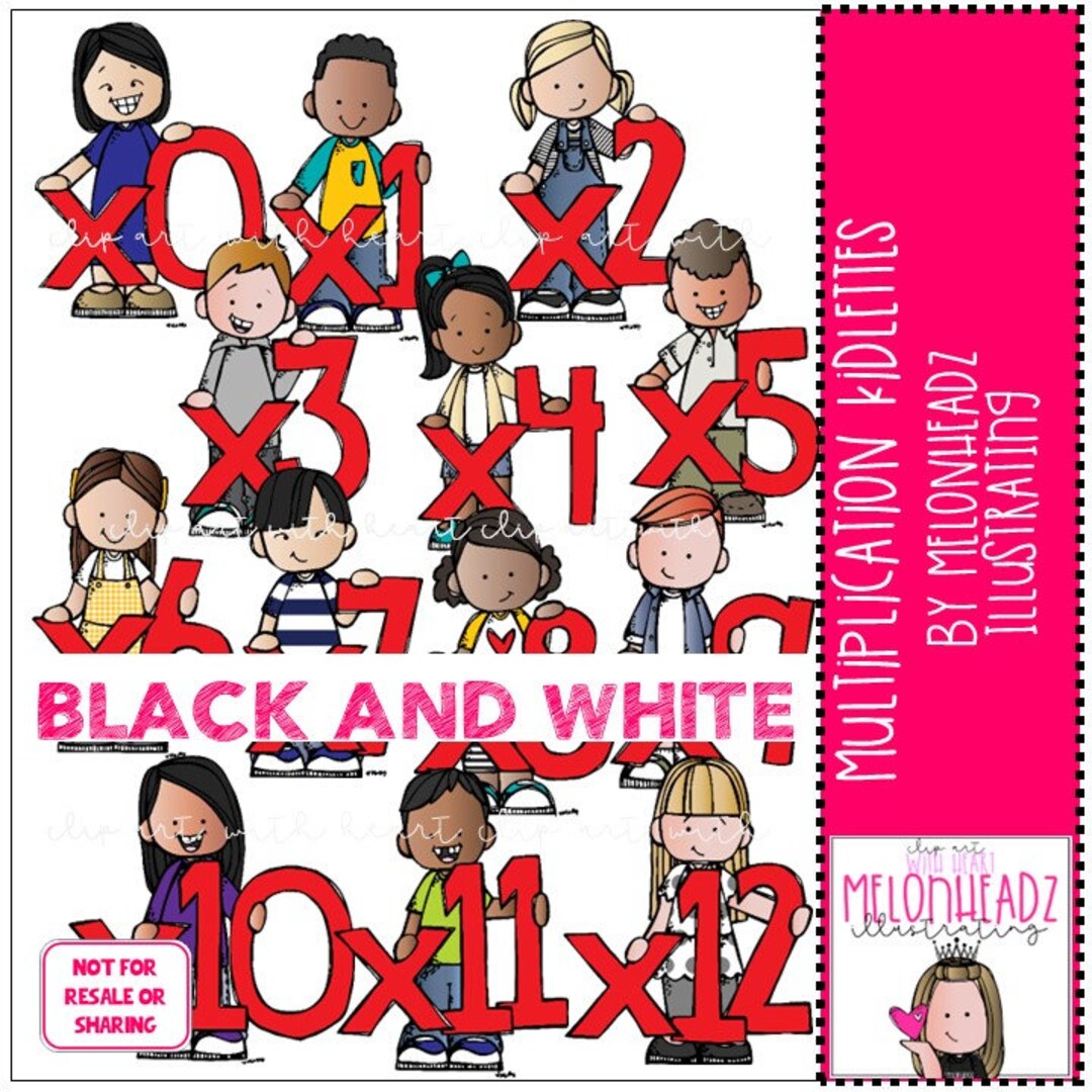 Multiplication Kidlettes Clip Art BLACK AND WHITE by Melonheadz ...