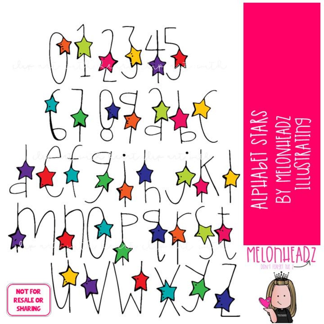 Alphabet Stars Clip Art, Letters Clip Art COLORED Version - Etsy