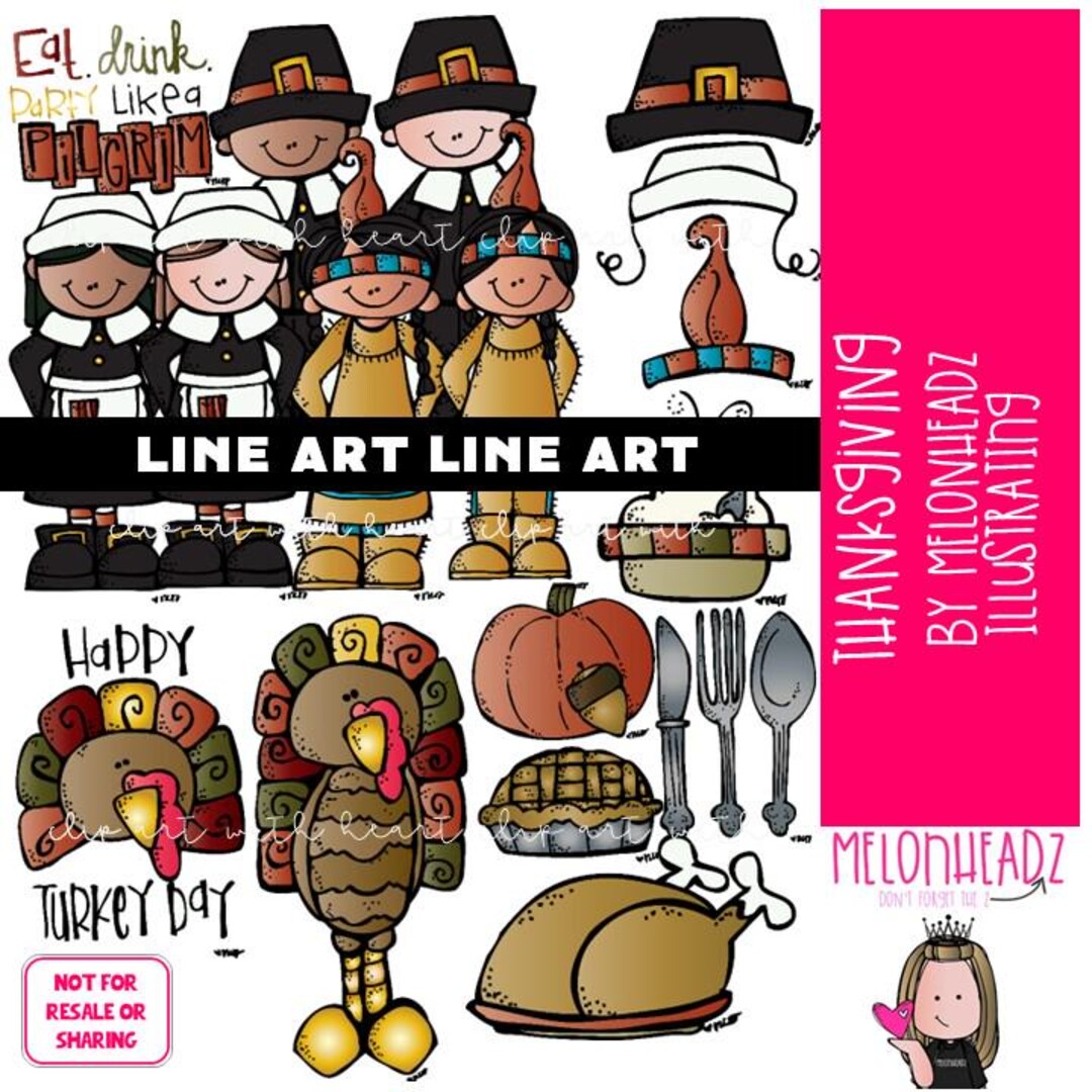 Thanksgiving Clip Art Digi Stamp LINE ART - Etsy