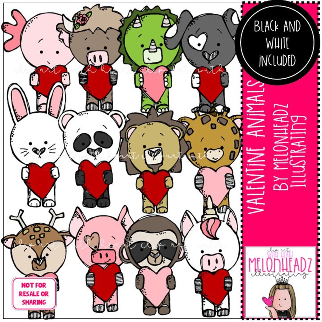 Valentine Animals Clip Art - Combo Pack - Digi Stamps - Etsy