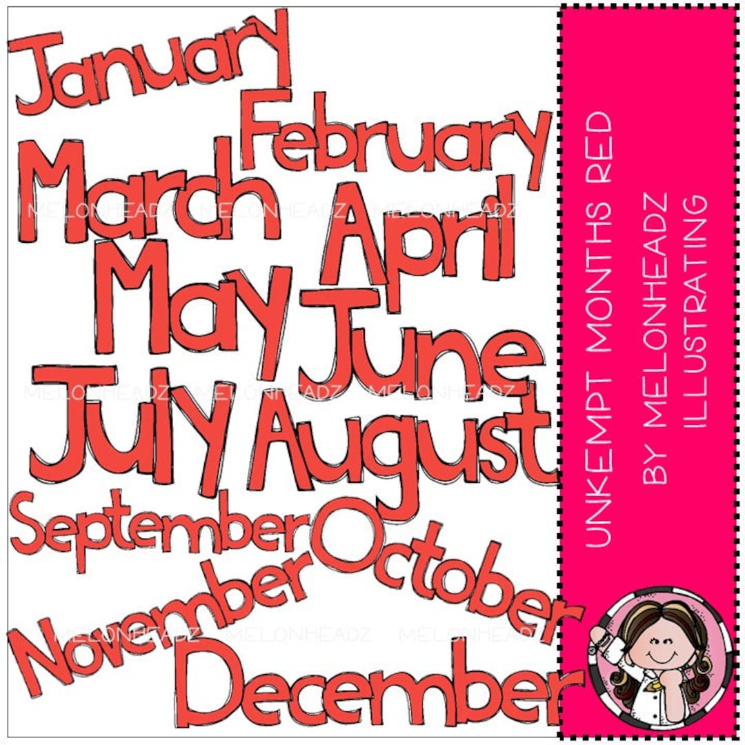 Unkempt Months of the Year Clip Art - RED - Etsy