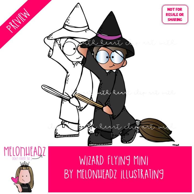 Wizard Clip Art, Flying, Witch Mini - Etsy