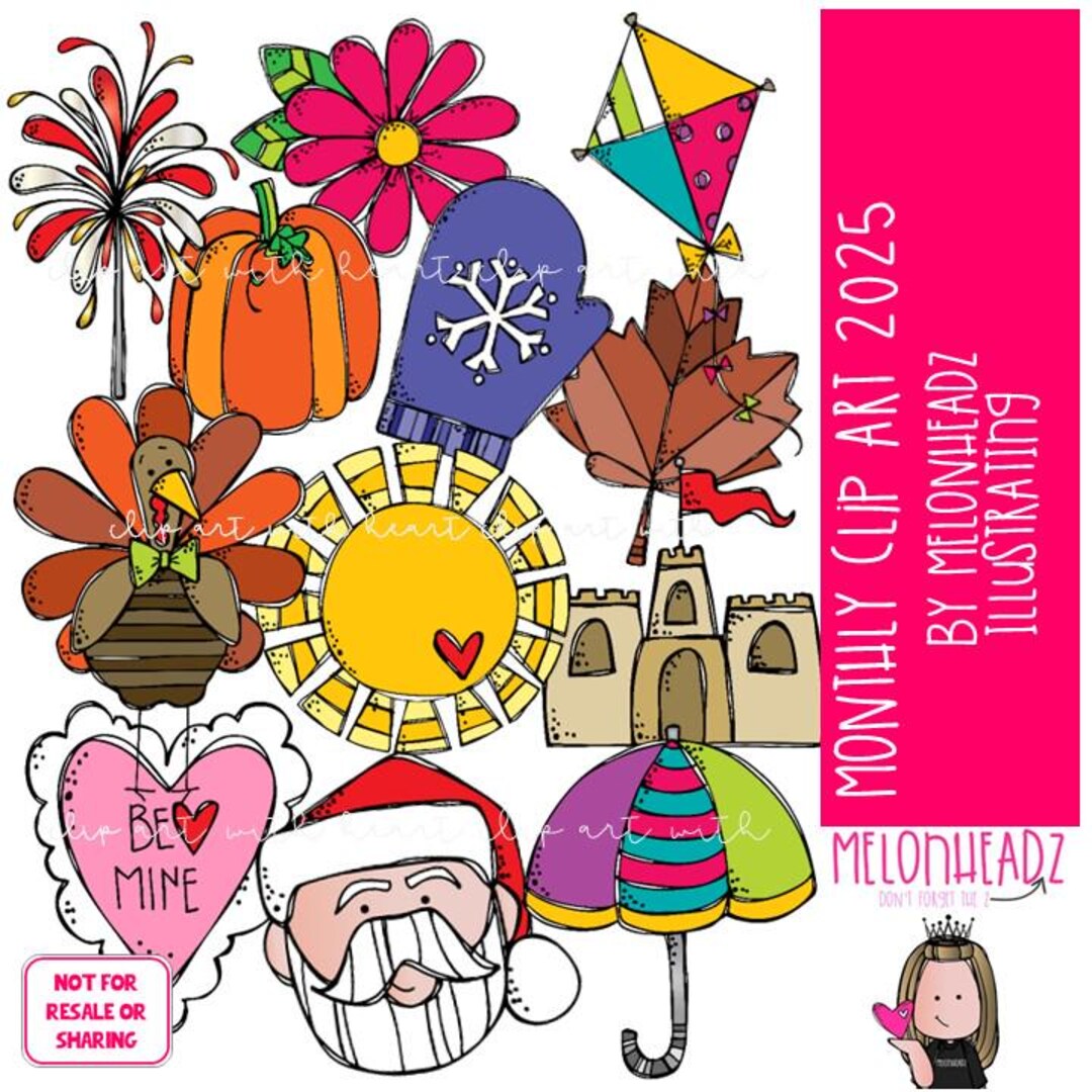 Monthly Clip Art 2025, Holiday Clip Art, Seasonal Clip Art COLORED ...