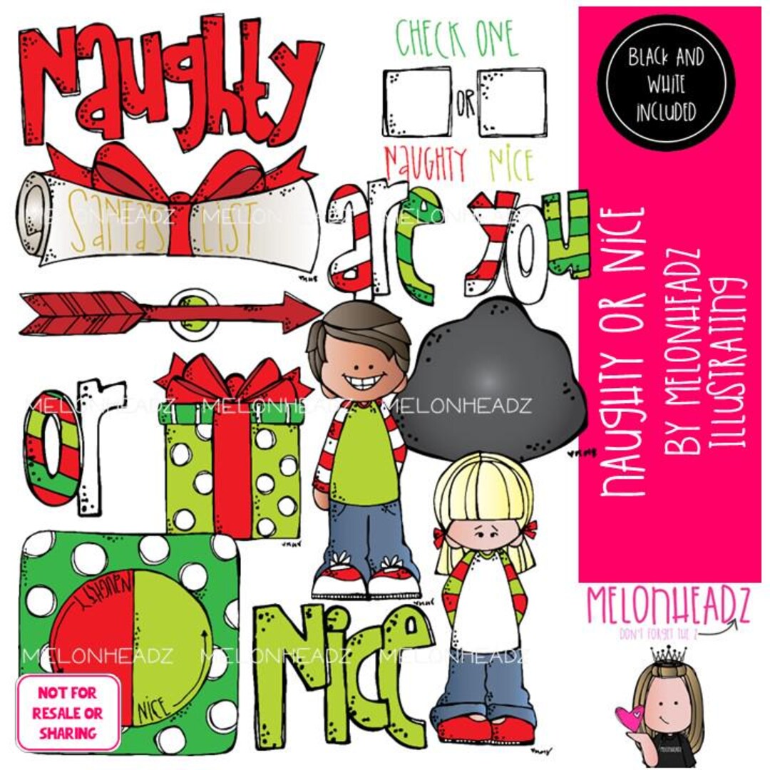 Naughty or Nice Clip Art, Christmas COLORED Version - Etsy
