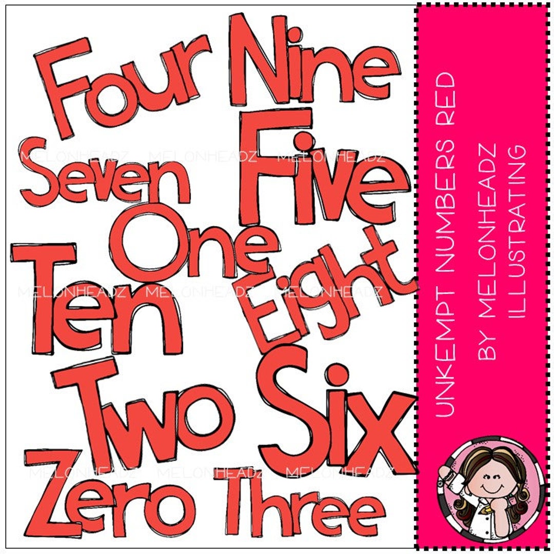 Unkempt Numbers Clip Art - RED - Etsy