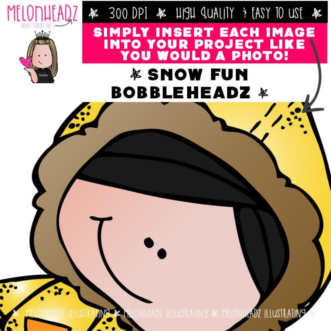 Snow Fun Clip Art, Bobbleheadz, Winter Combo Pack - Etsy