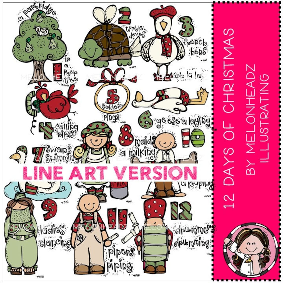 12 Days of Christmas Clip Art LINE ART - Etsy