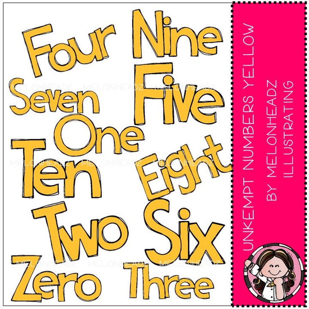 Unkempt Numbers Clip Art - YELLOW - Etsy