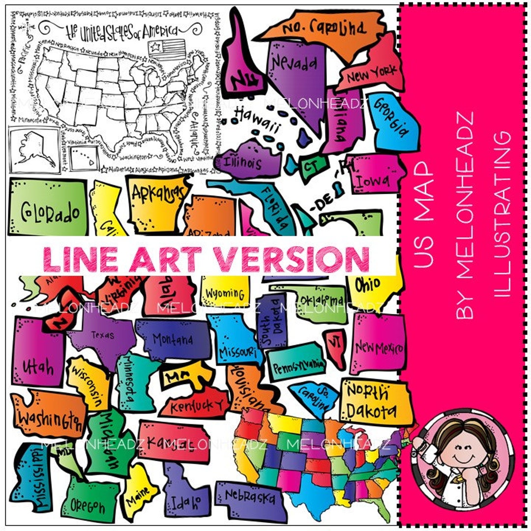 US Map Clip Art - LINE ART - Etsy