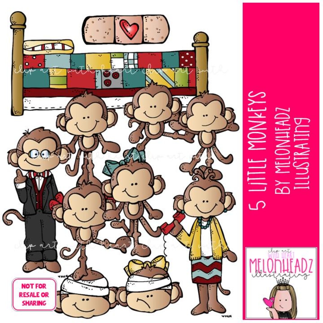 5 Little Monkeys Clip Art, Literature Clip Art, Book Companion Clip Art ...