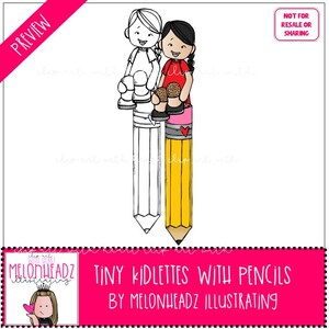 Tiny Kidlettes With Pencils Clip Art - COMBO PACK - Etsy