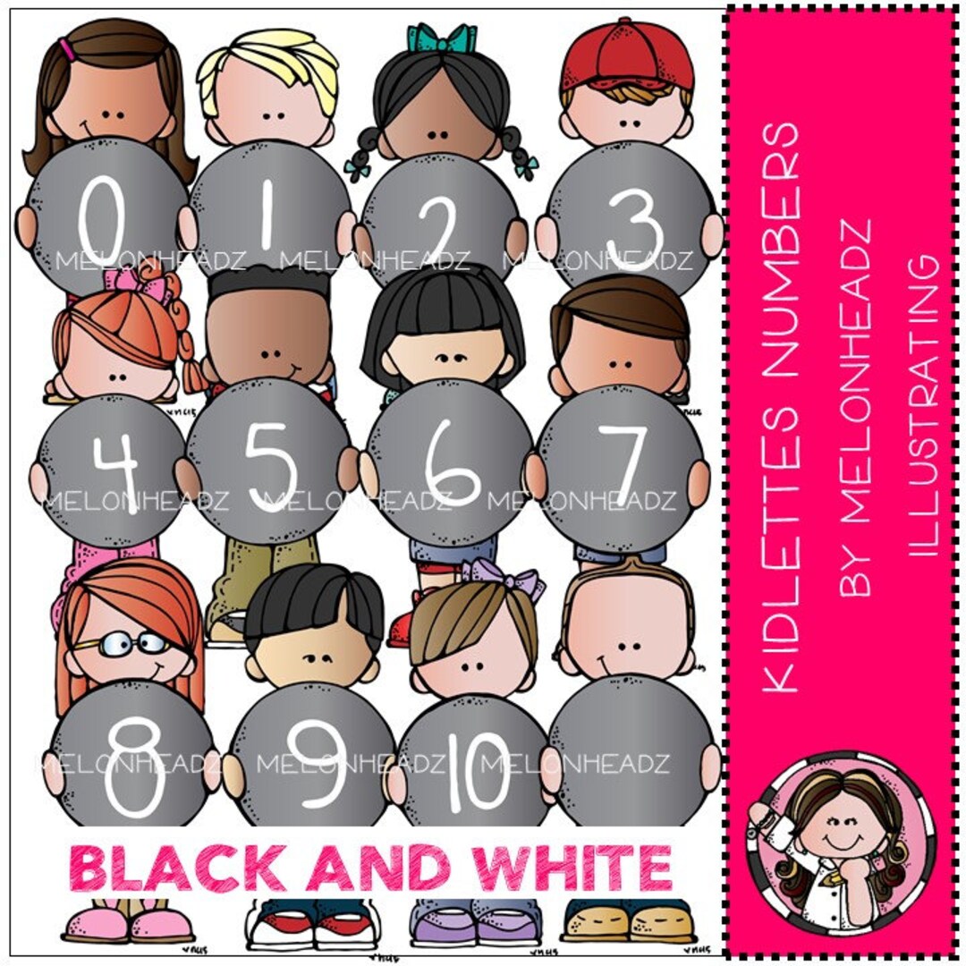 Kidlettes Numbers Clip Art - BLACK AND WHITE - Etsy