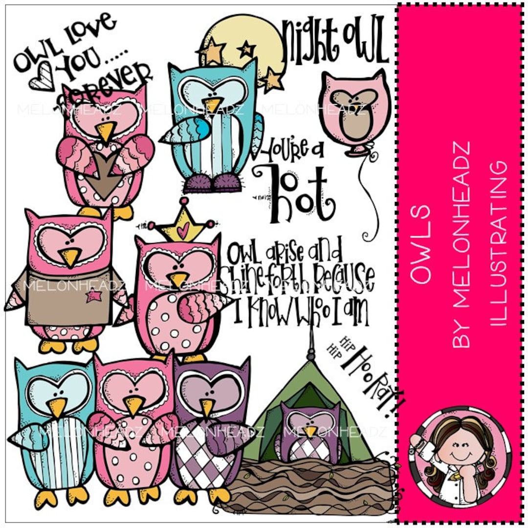 Owls Clip Art - LINE ART - Etsy
