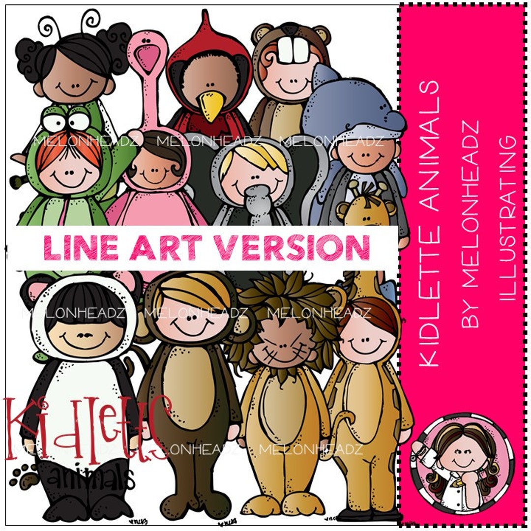 Kidlette Animals Clip Art - LINE ART - Etsy