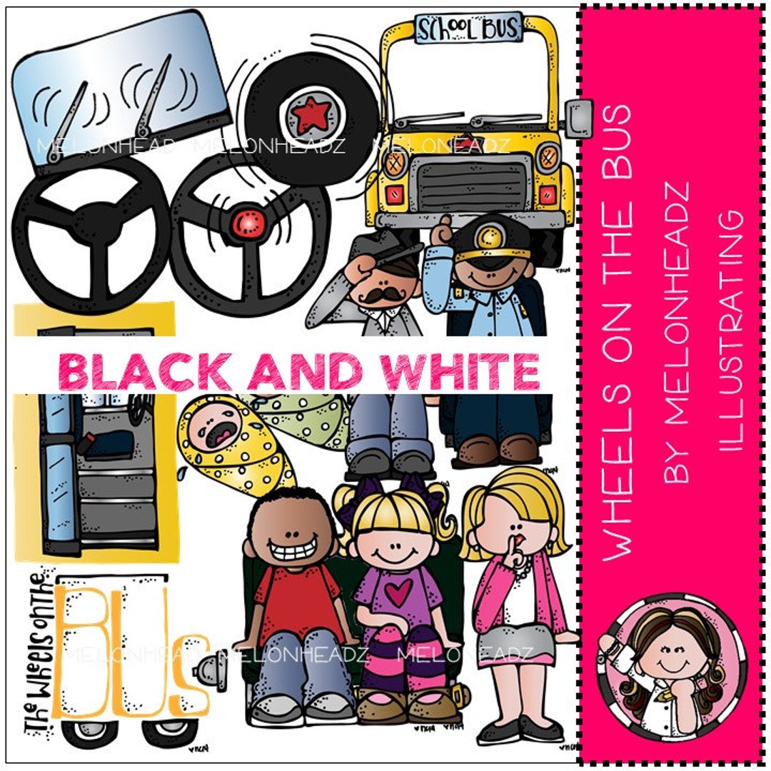 Wheels on the Bus Clip Art BLACK AND WHITE - Etsy
