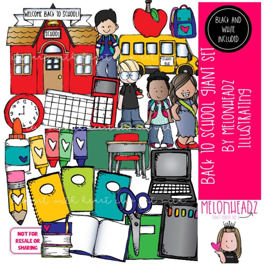 Back to School Clip Art, School Bus, Laptop GIANT Set - Etsy