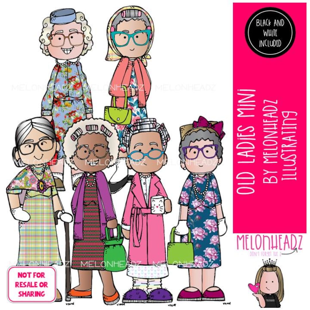 Old Ladies Clip Art, Adult Clip Art, Grandparent Clip Art Digi Stamps ...