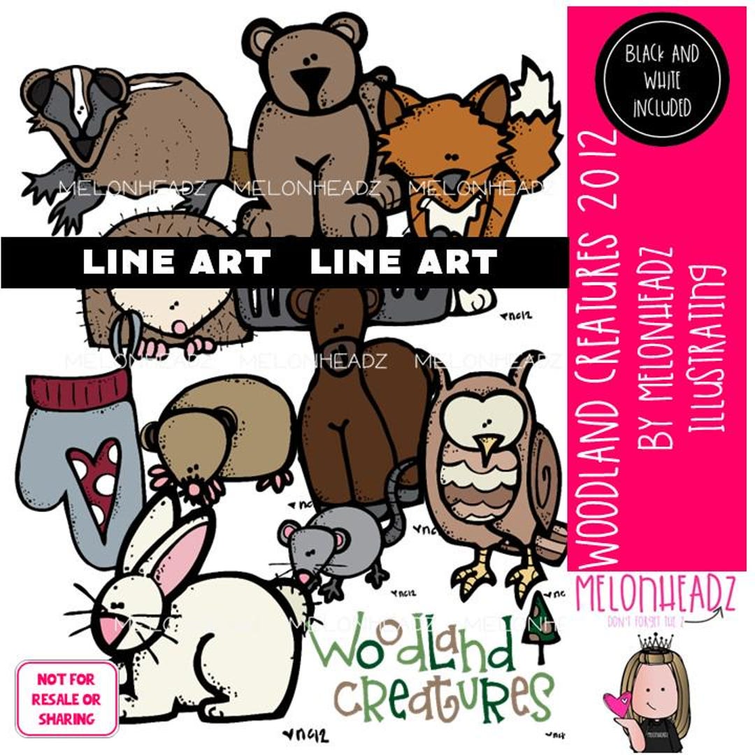 Woodland Creatures Clip Art 2012, Forest Animals LINE ART and Black and ...