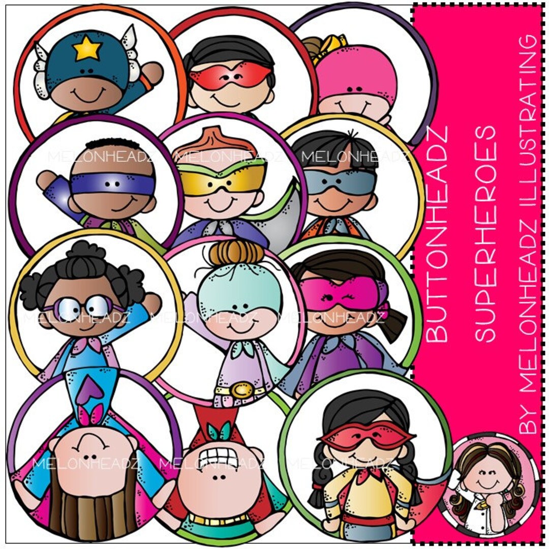 Superhero Clip Art - Buttonheadz - COMBO PACK - Etsy