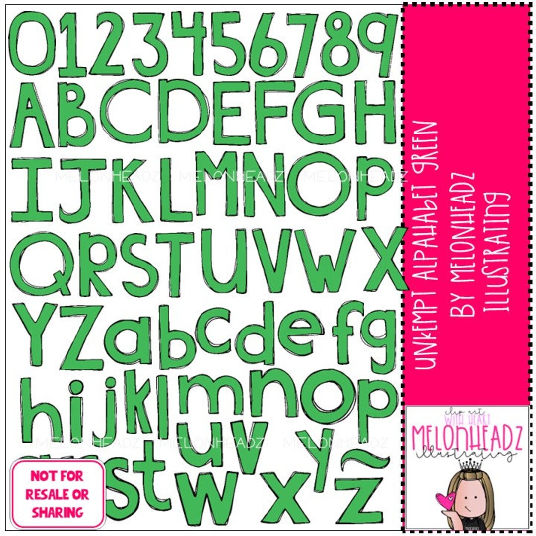 Unkempt Alphabet Clip Art Digi Stamp GREEN - Etsy