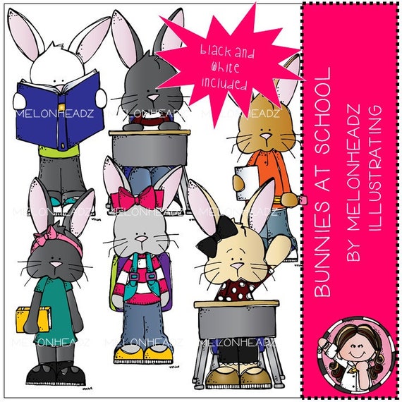 Bunnies Clip Art at School Mini - Etsy