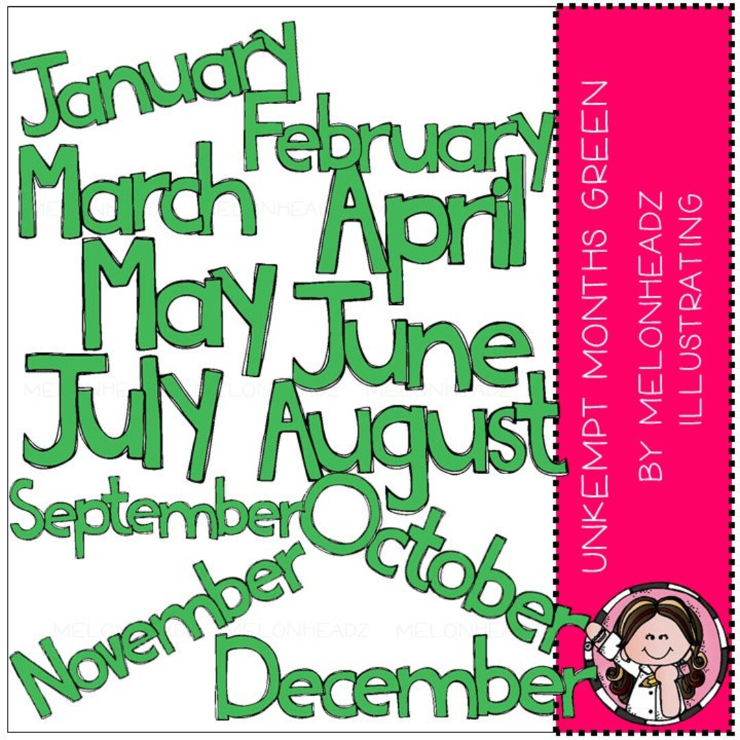 Unkempt Months of the Year Clip Art - GREEN - Etsy