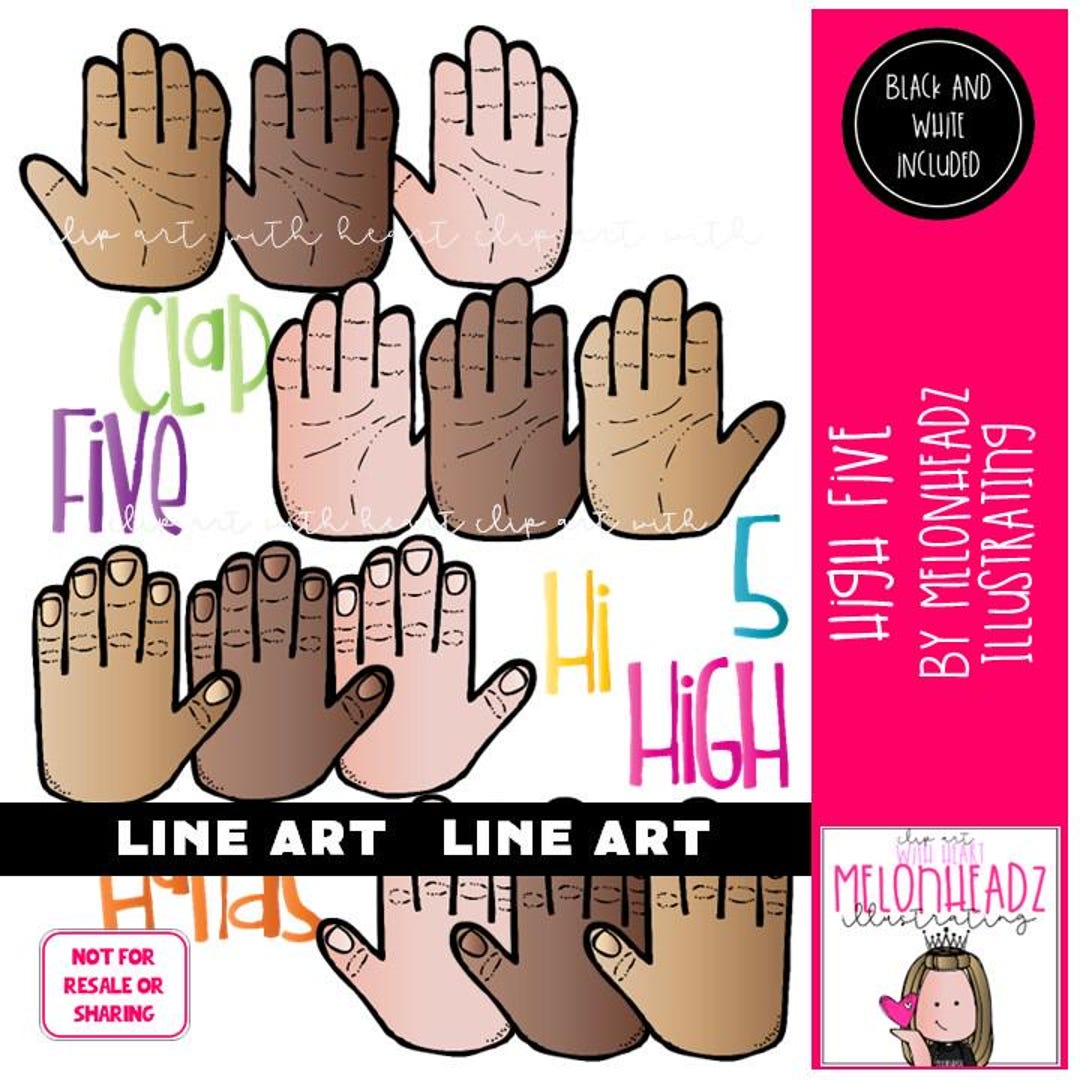 High Five Clip Art Hand Clip Art LINE ART and Black and White - Etsy