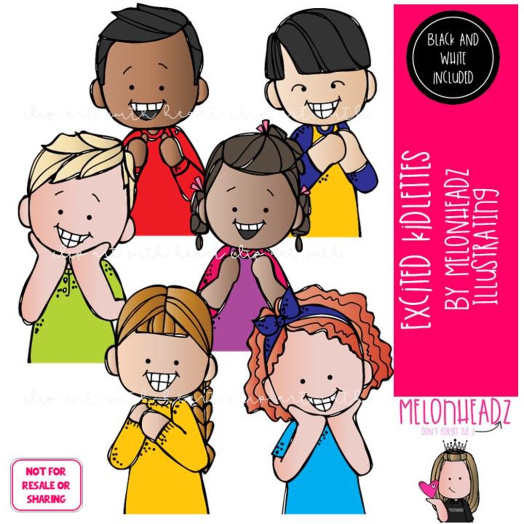 Excited Kidlettes Clip Art Happy Clip Art Smiling Clip Art Mini - Etsy