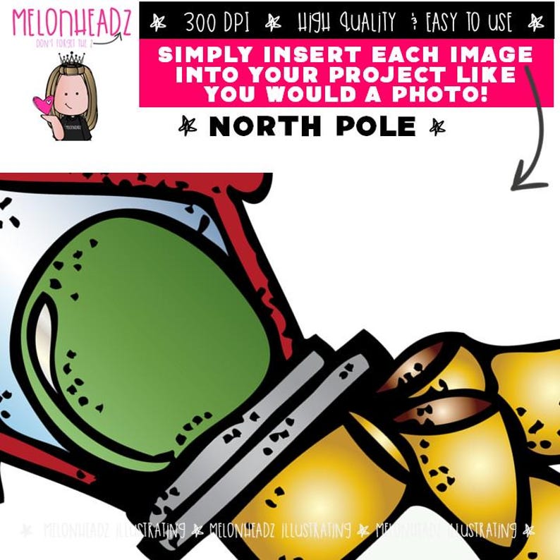 North Pole Clip Art, Christmas, Santa COLORED Version - Etsy