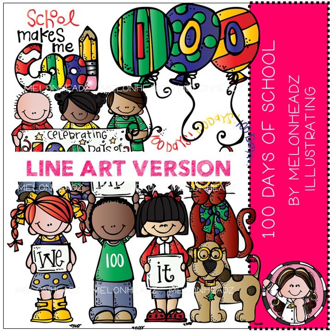 100 Days of School Clip Art LINE ART - Etsy
