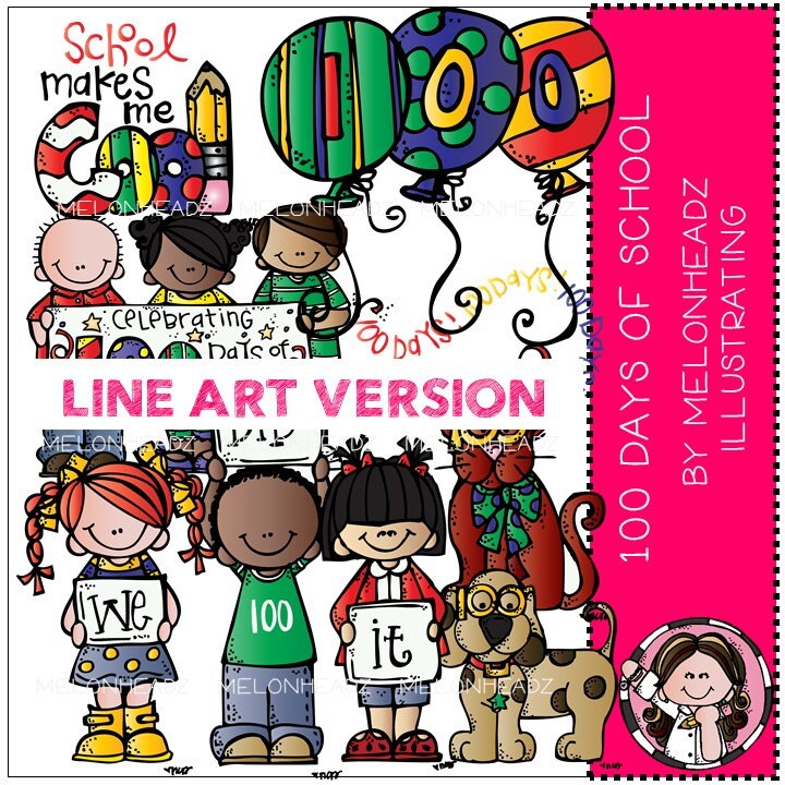 100 Days of School Clip Art LINE ART - Etsy