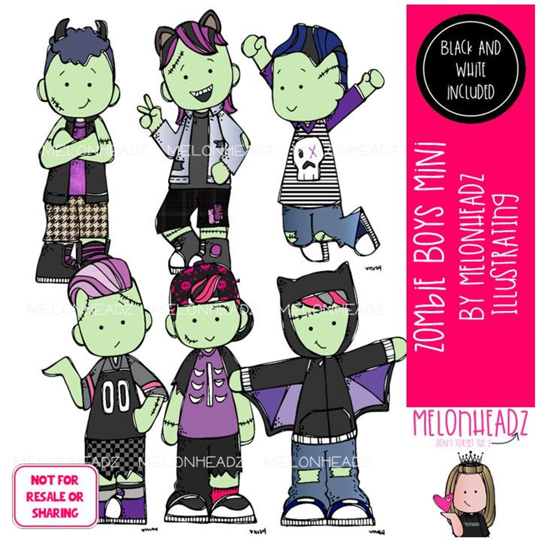 Zombie Boys Clip Art Halloween Clip Art Costume Clip Art Mini - Etsy