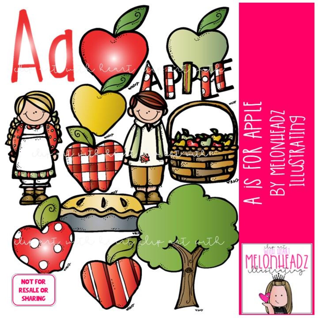 A is for Apple Clip Art COLORED Version - Etsy