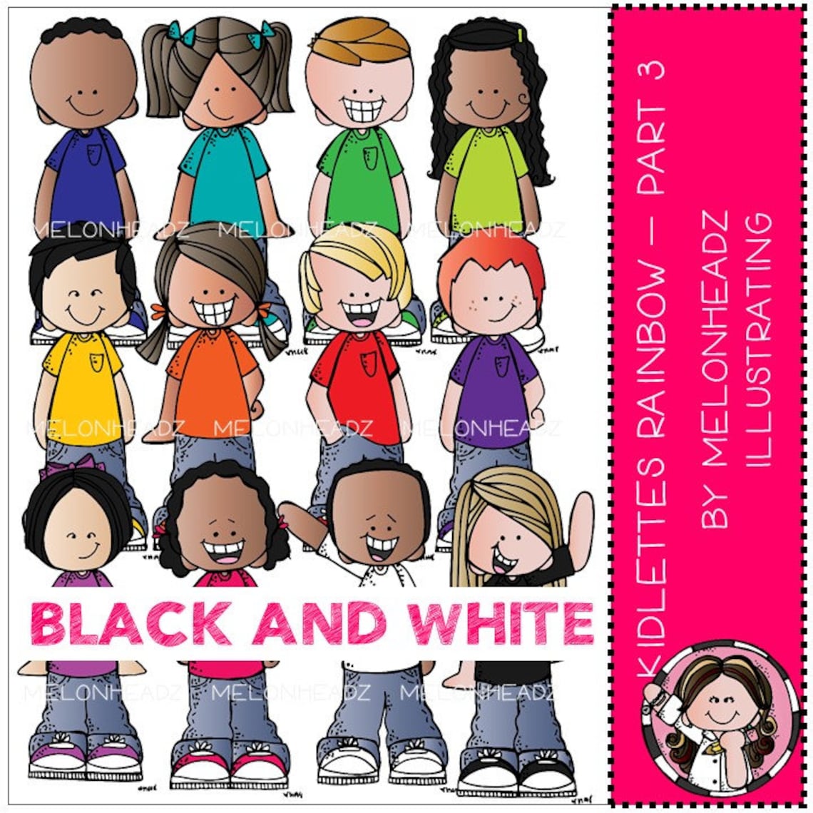Kidlettes Clip Art Rainbow Set 3 BLACK AND WHITE - Etsy
