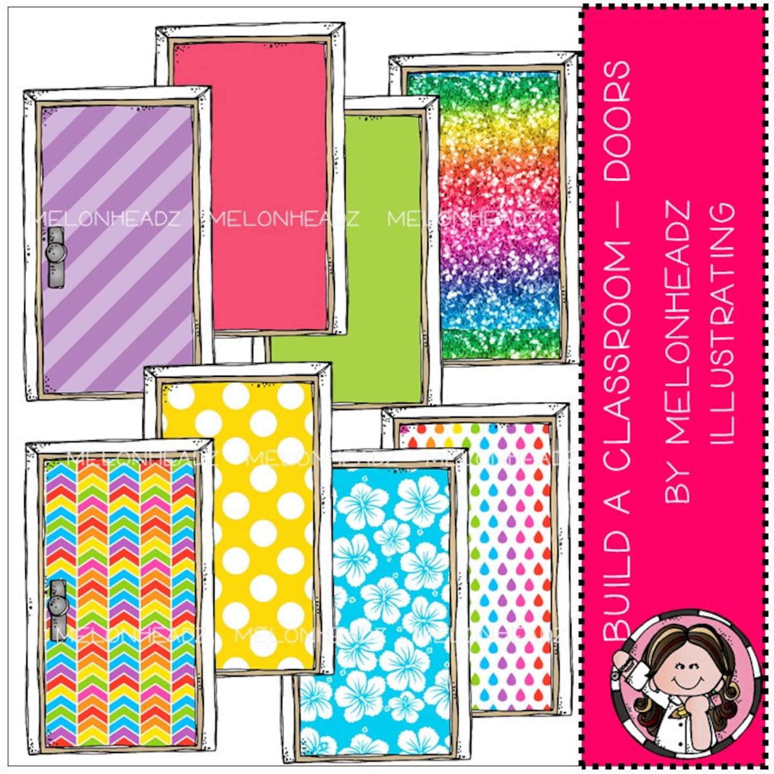 Build a Classroom Clip Art Doors BRIGHT - Etsy