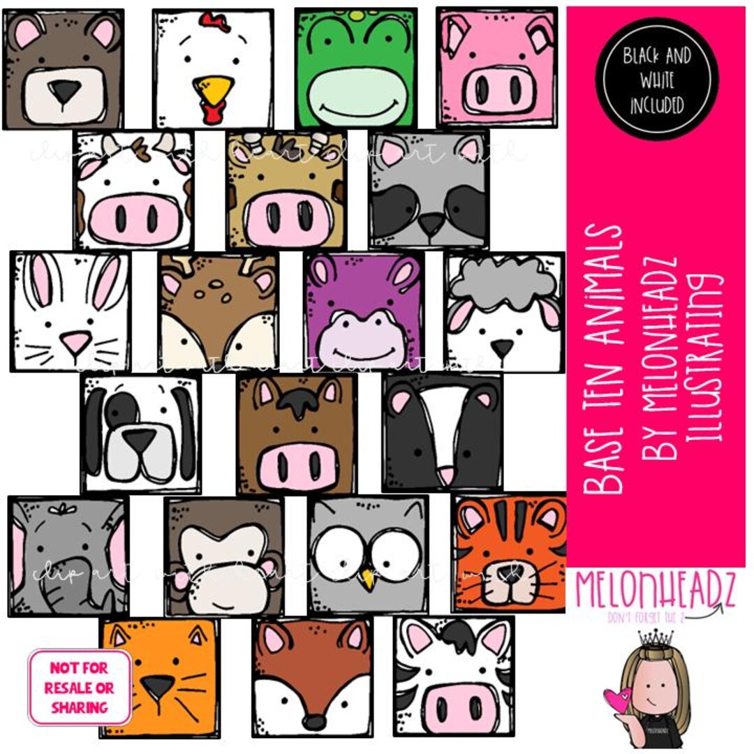Base Ten Animals Clip Art, Math Clip Art, Bade 10 Blocks Clip Art Digi ...