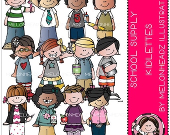 Clip Art: Fun School Supply Characters - 7 Color, 7 Black & White - Etsy