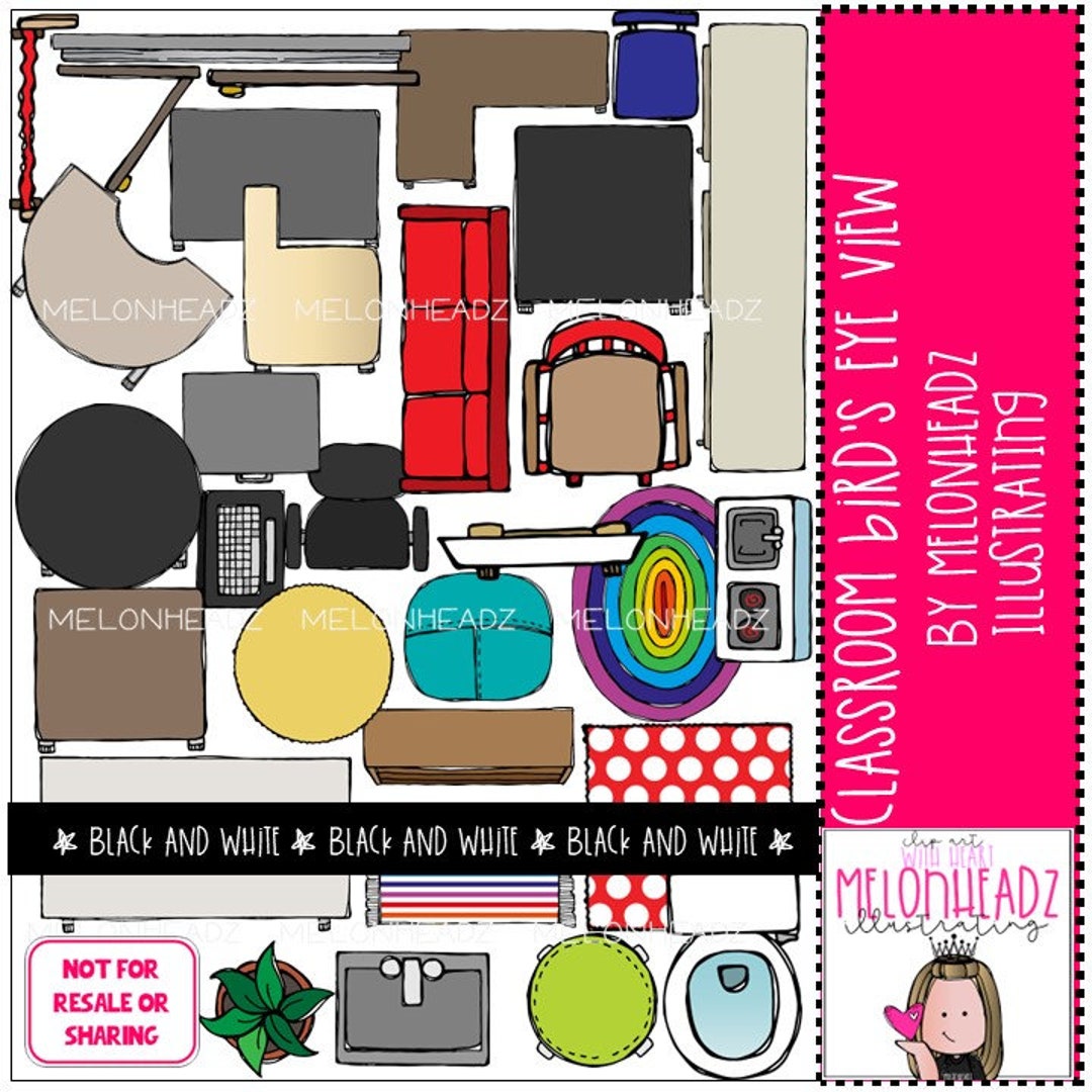 Build a Classroom Birds Eye View Clip Art Digi Stamps BLACK AND WHITE - Etsy
