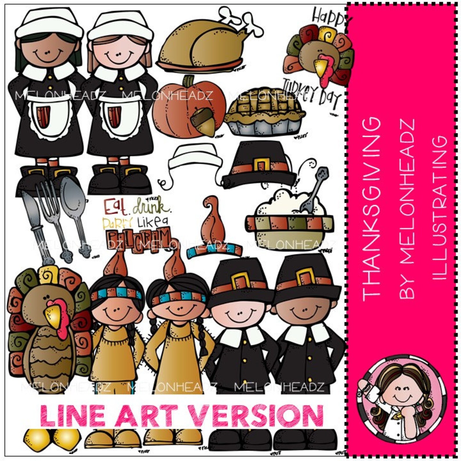 Thanksgiving Clip Art LINE ART | Etsy