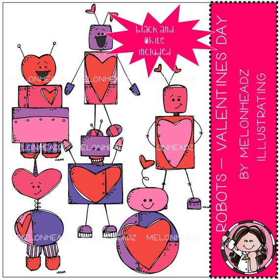 Robots Clip Art Valentines Day Mini | Etsy