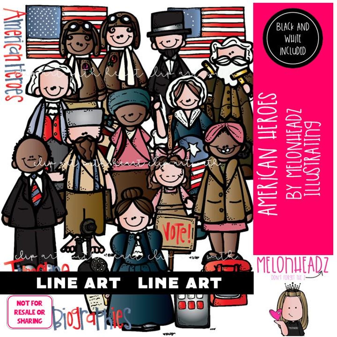 American Heroes Clip Art, Historical Figures Clip Art LINE ART and ...