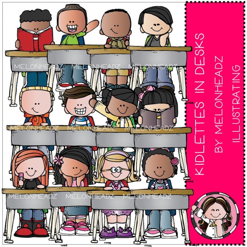 Kidlettes in Desks Clip Art - Etsy
