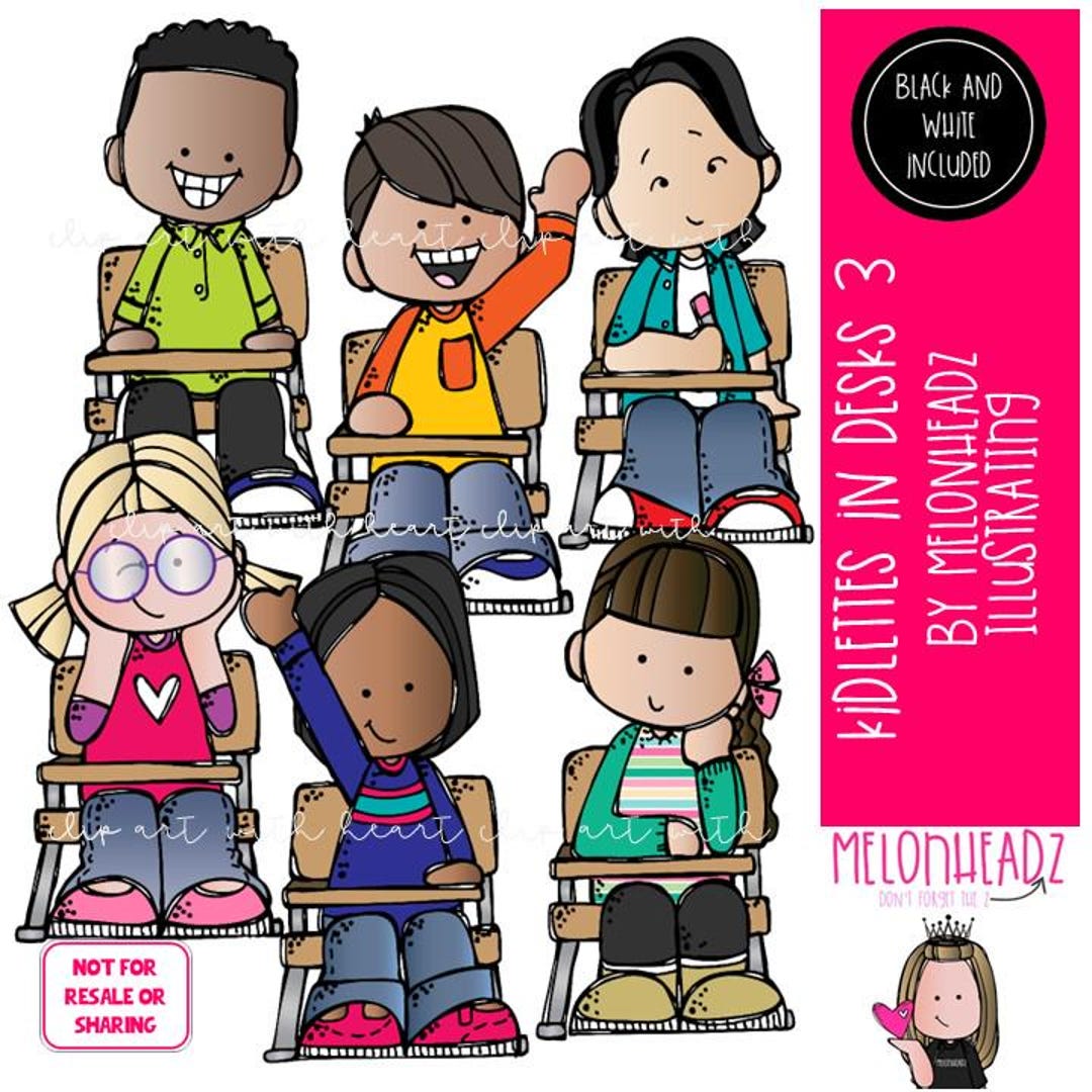 Kidlettes in Desks Set 3 Clip Art Digi Stamp Mini - Etsy