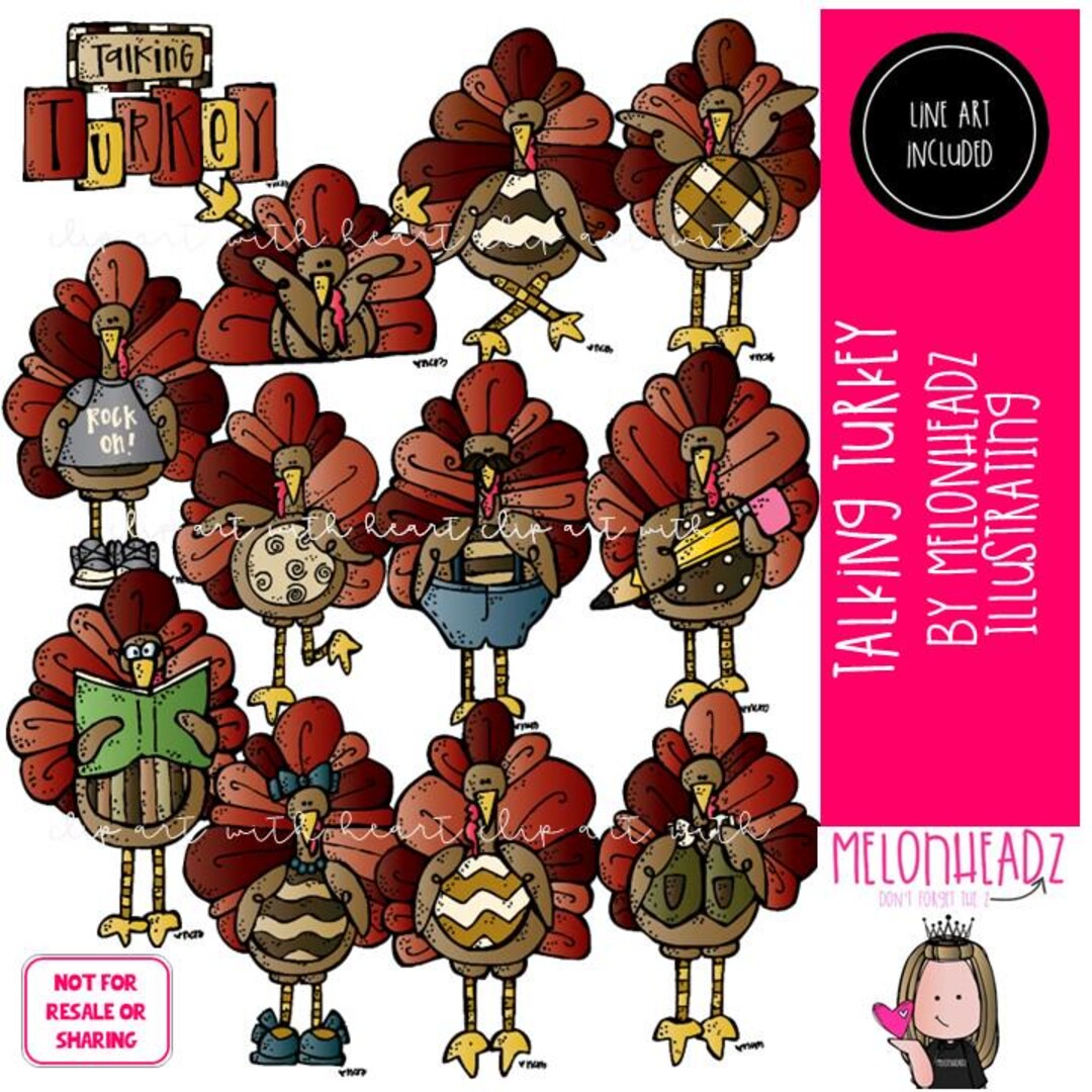 Talking Turkey Clip Art Digi Stamp COMBO PACK - Etsy