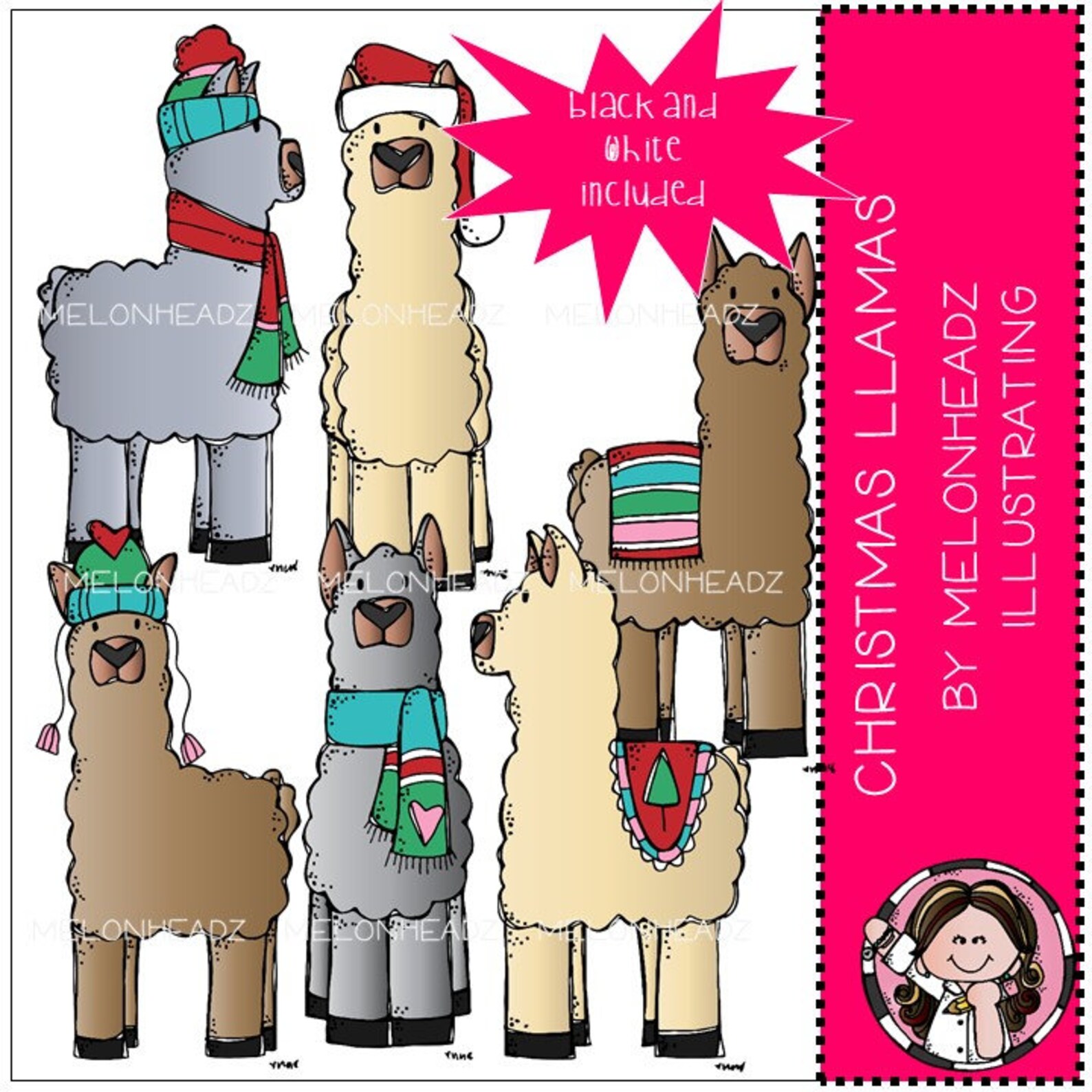 Christmas Llamas Clip Art - Mini - Etsy