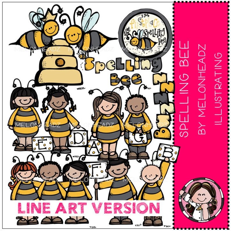 Spelling Bee clip art LINE ART | Etsy