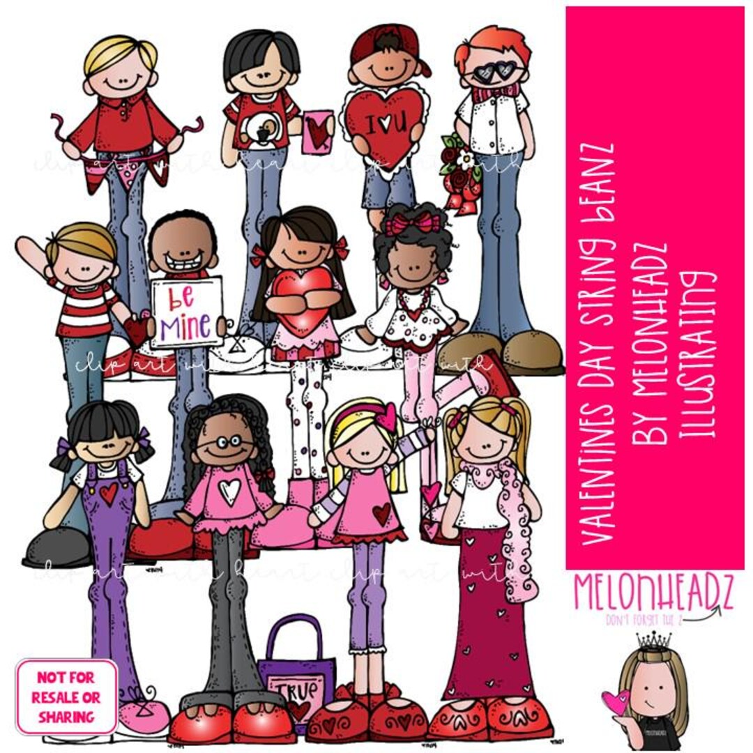 Valentine's Day Clip Art, Stringbeanz COLORED Version - Etsy